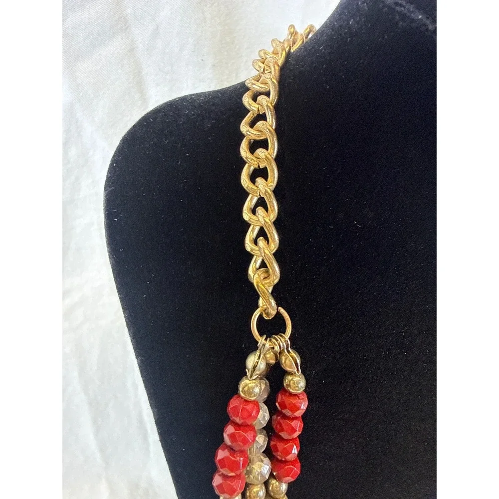 Jewelry | Red Champagne Gold Multi Strand Beaded Statement Necklace Bib ...